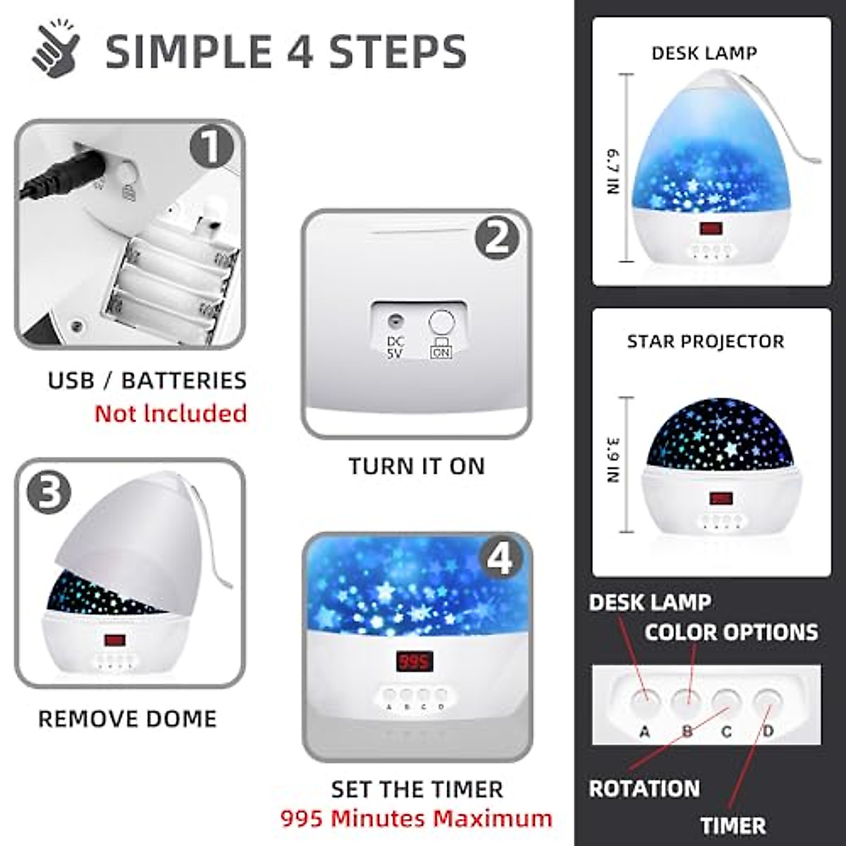 Star Projector Night Light for Kids, Baby Starry Night Lights with Timer, Halloween Devil Lamp for Festivel Holiday Birthday Gifts for 3 to 12 Year Old Toddle Boys Girls(White)