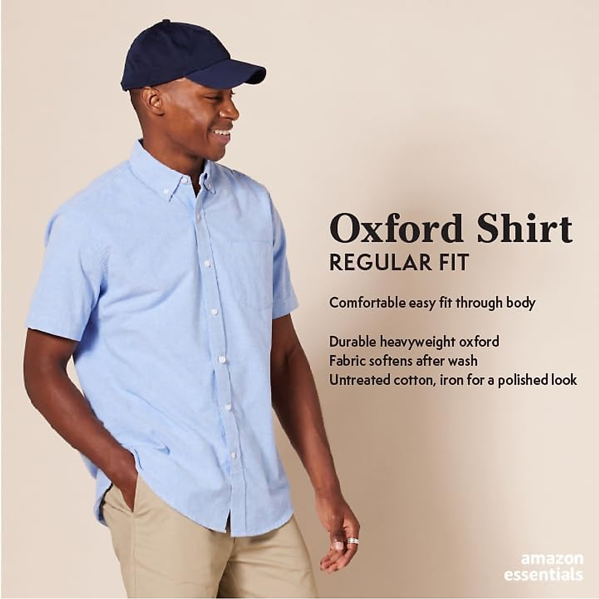 Amazon Essentials Oxford Shirts for Men - Regular-Fit, Short-Sleeve, Grey, X-Large