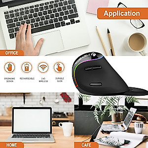 J-Tech Digital Ergonomic Mouse with Wireless Connection, Removable Palm Rest, Thumb Buttons, Rechargeable Battery, 800 DPI, Compatible with Windows and MAC OS