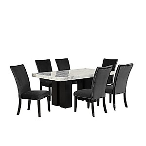 Melpomene Premium 7-Piece Dining Table Set with One 70" L Faux Marble Dining Rectangular Table and 6 Upholstered-Seat Chairs for 6, for Dining Room and Living Room Furniture (Classic Black)