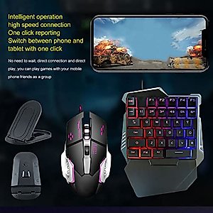 Gaming Keyboard Mouse Converter, One Hand Keyboard Mouse for Mobile Phone with 35 Keys