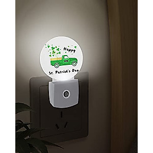 Happy St.Patrick's Day Truck Night Lights Plug into Wall, Irish Clover Green Auto Round LED Lights with Dusk to Dawn Sensor for Bedroom, Bathroom, Hallway, Kitchen, Kids, Home Decor