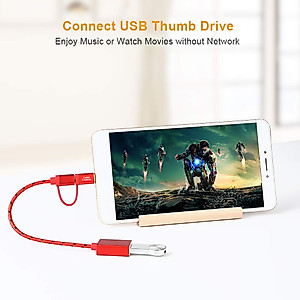 CableCreation Micro USB & Type C to USB 2.0 Female Adapter Cable, 0.6ft Short OTG (on-The-go) Cable Compatible with Pixel 3XL 2XL, Galaxy S22/S20/S10, Android and Type C Devices, 0.18M /Red