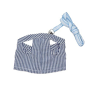 Small Animal Harness and Leash Guinea Pig Rabbit No Pull Comfort Padded Cotton Stripe Vest Suit for Chinchilla Puppy Kitten and Other Small Pets - Size S (Blue)