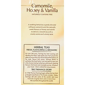Twinings Tea, Camomile, Honey & Vanilla - Comforting Caffeine Free Blend, Twinings Camomile Tea Bags with Honey & Vanilla, Soothing Twining Sleep Tea Beverage, 20 Count
