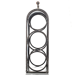 Drew Derose Three Bottle Galvanized Silver Tone 14 x 4 Metal Tabletop Wine Holder Rack