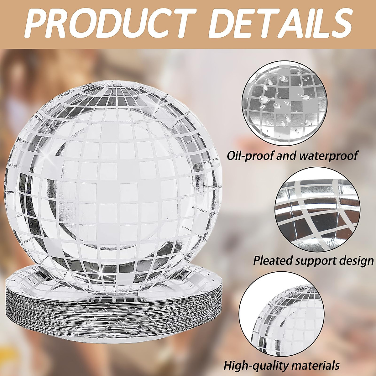 FunisFun Disco Plates 25P Disposable Disco Ball Plates for 70s Disco Party Decorations Wedding Birthday Bachelorette Party 7"