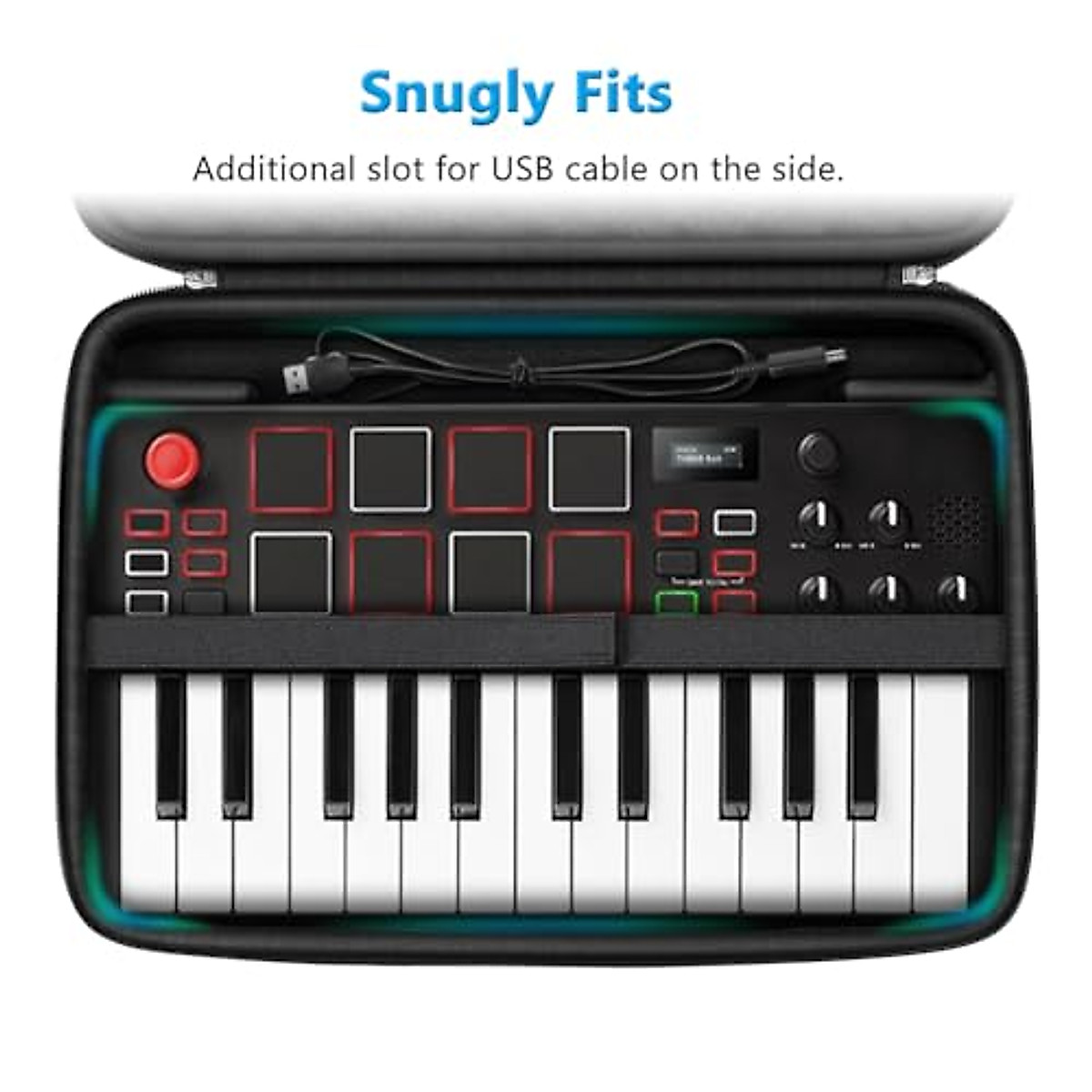 FINPAC Semi-Hard Carrying Case for AKAI Professional MPK Mini MKII & MK3 & MPK Mini Play | Alesis V Mini 25 Key USB MIDI Keyboard Controller Case with Cable Slot for Business, Travel (Black)