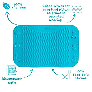 Handfullz Silicone Placemats Baby Food Table/High Chair Mat for Baby Feeding - Raised Wave Design for Easy Food Pickup and Motor Skills - Dishwasher Safe and BPA-Free - Single Blue
