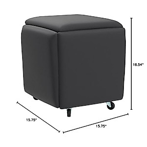 LUGSHIREE 5 in 1 Nesting Ottoman Cube Chair, Stackable Stools, Leather Square Ottoman Bench, Foot Stool with Wheels for Living Room,Dining Room 15.75x15.75x16.54 inches