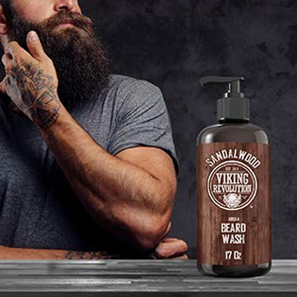 Viking Revolution Beard Wash Shampoo w/Argan & Jojoba Oils - Softens & Strengthens - Sandalwood Scent - Beard Shampoo w/Beard Oil (17 oz Shampoo)