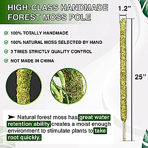 DUSPRO 2 Pack 25 Inch Real Moss Pole for Monstera Bendable Plant Stakes, Sphagnum Handmade Slim Forest Moss Stick, Potted Plants Support/Totem Perfect for Small/Medium Climbing Plants Indoor