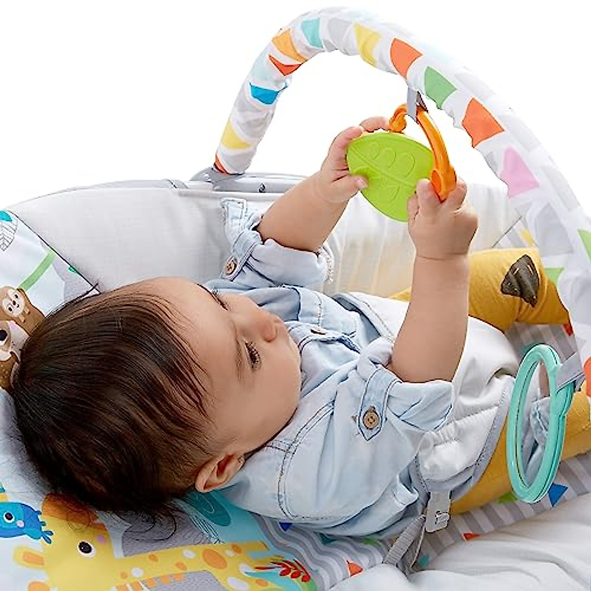 Bright Starts Safari Fun 3-Point Harness Vibrating Baby Bouncer with -Toy bar
