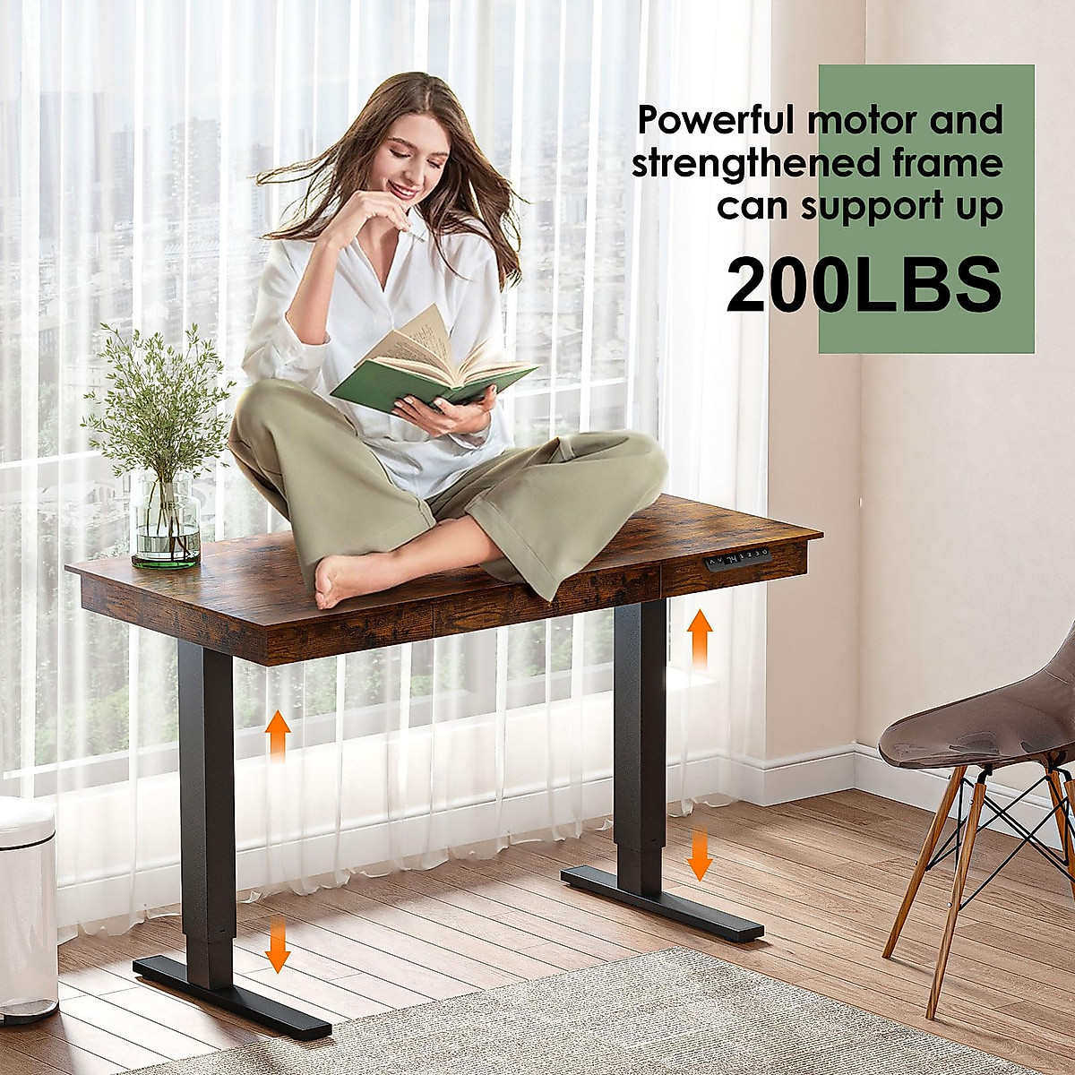 Yoimori Electric Standing Desk with Drawer,48 x 24 Inches Standing Desk Adjustable Height Desk with 12W Wireless Charging,One-Piece Wooden Desktop Sit Stand Up Desk, Memory Home Office Desks