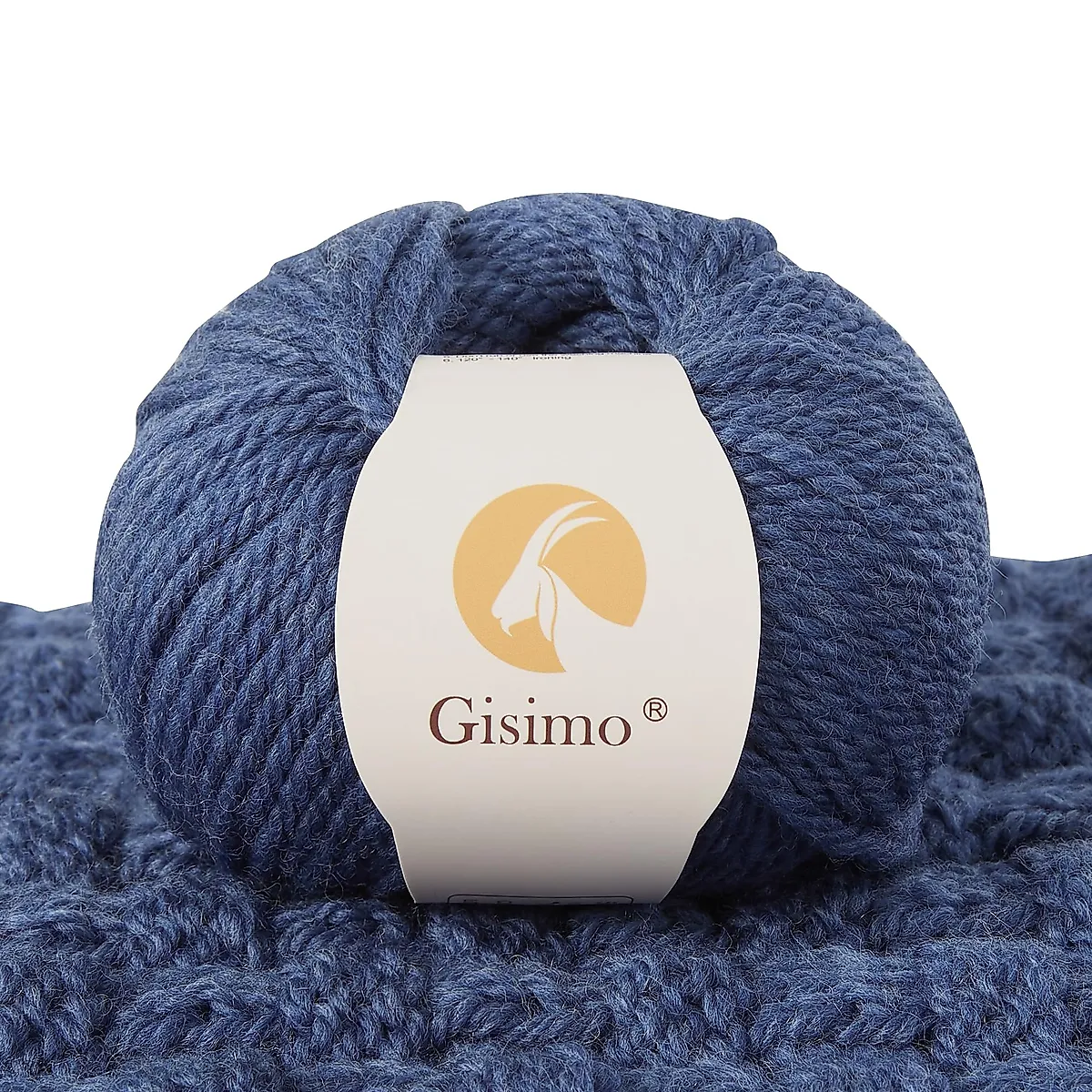 Gisimo 100% Merino Wool Yarn, 3-Ply Luxurious and Soft Yarn for Hand Knitting & Crocheting (Navy Blue, 1Ball)