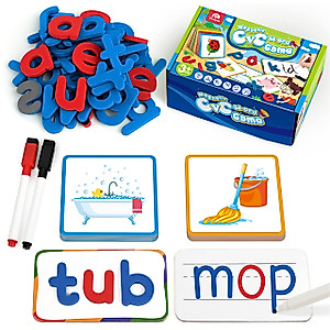 Coogam CVC Sight Words Magnetic Letters Flashcards, Short Vowel Spelling Game, Preschool Kids Learning Supplies, Montessori Educational Writing Reading Toy Gift for 3 4 5 Years Old