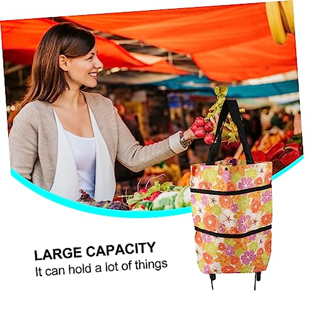 Ciieeo Shopping Bag Foldable Tote Bag Trolly Cart with Wheels Foldable Cart Folding Trolley Cart Shopping Bag with Wheels Trolley Shopping Bags Grocery Tote Folding Shopping Cart Bag Tram