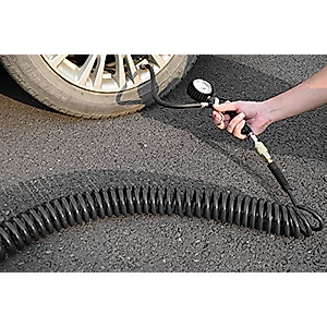 YOTOO Polyurethane Recoil Air Hose 3/8" Inner Diameter by 10' Long with Bend Restrictor, Repairable 1/4" Industrial Quick Coupler and Plug, Gray