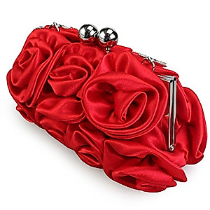 kilofly Missy K 7 Roses Clutch Purse, Satin, with Clasp Closure - Red Money Clip