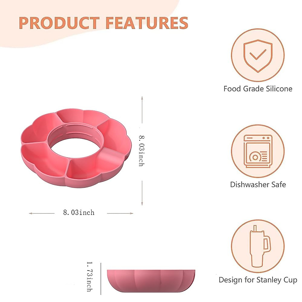 CCYEVO Snack Bowl for Stanley 40 Oz Cup, Silicone Snack Tray for Stanley, Tumbler Snack Bowl Compatible with Stanley 40 Oz Tumbler, Reusable Snack Ring for Stanley Cup Accessories (Pink)…