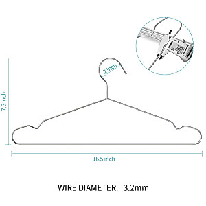 FSUTEG Wire Hangers, Clothes Hangers 50 Pack Heavy Duty Stainless Steel Metal Pants Hangers 16.5inch