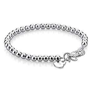 Meilanduo 925 Sterling Silver Women's 4MM-6MM Italian Bead Ball Chain Bracelet, Handmade Bead Italian Bracelet, Lobster Claw Clasp - Sizes 5.1" to 8.3" Inch - (Silver-Tone, 4mm 5.1")