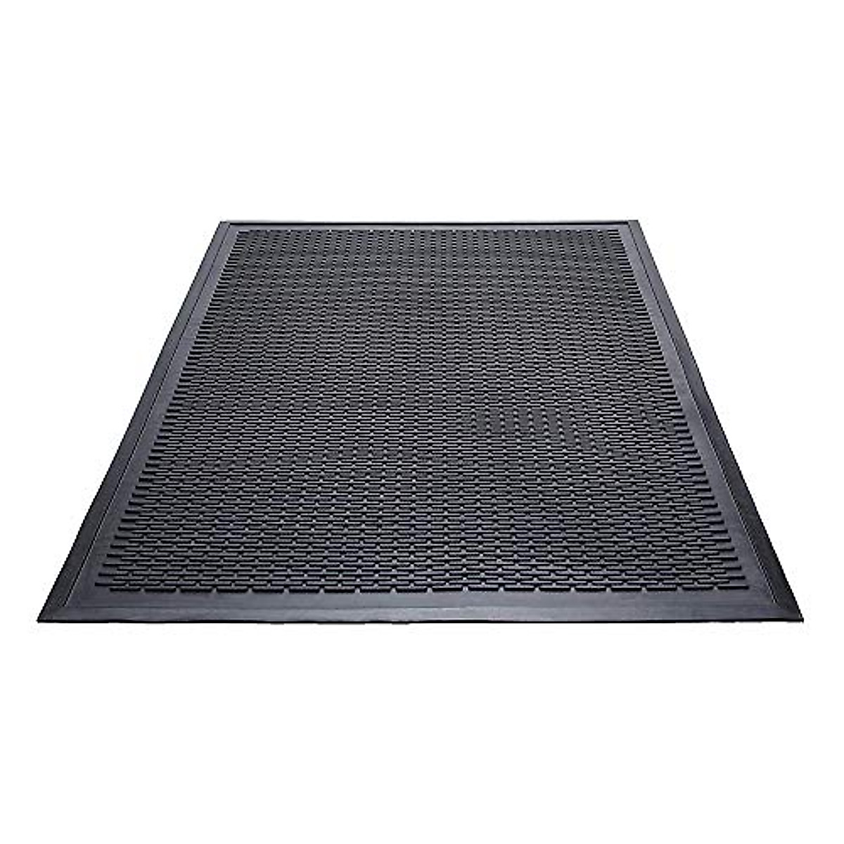 Indoor/Outdoor Hose-Wash Ribbed Design Non-Slip Rubber 2x3 Modern Entryway Mat for Entryway, Patio, Backyard, Garage, 24" x 36", Black Ribbed