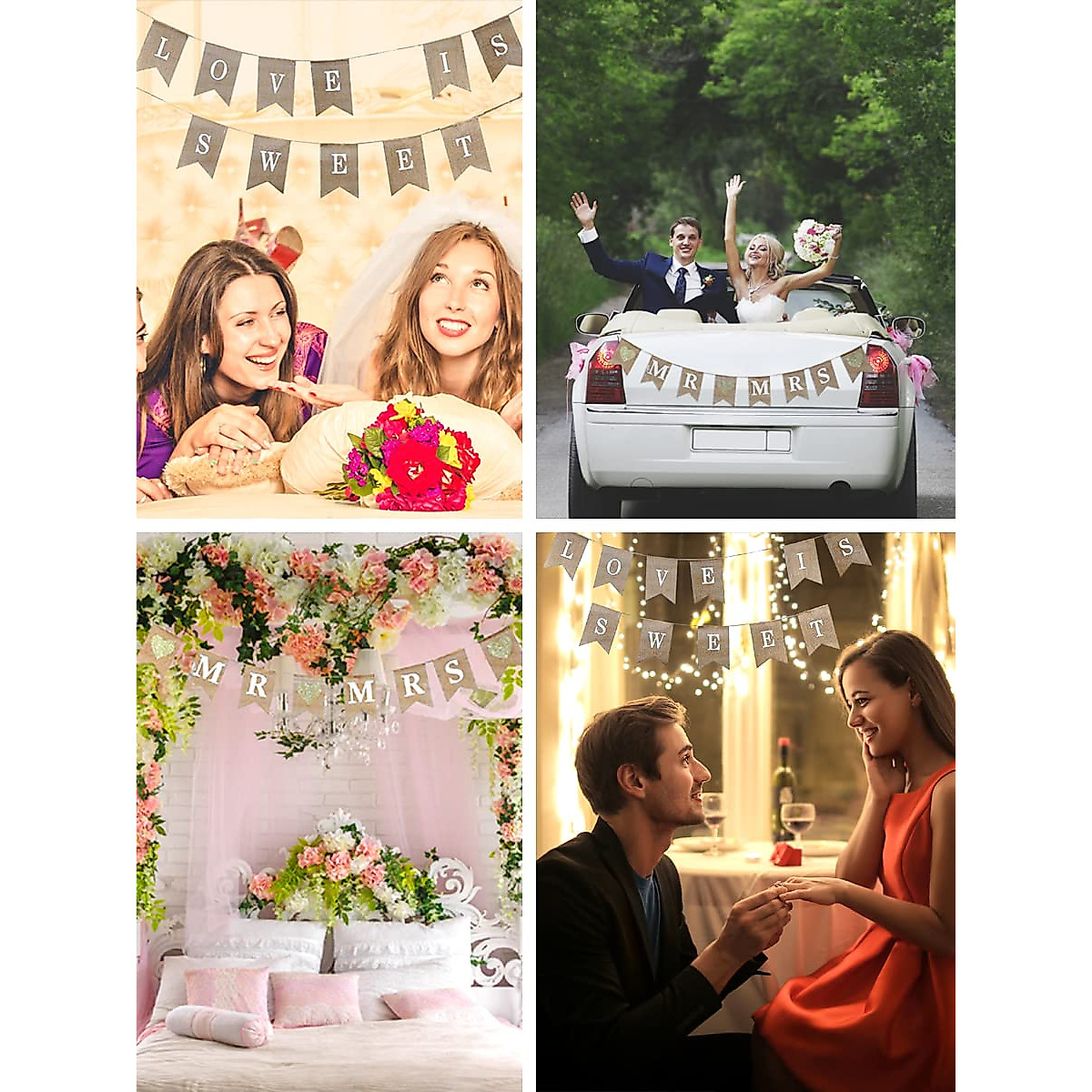 Love is Sweet Sign Banner – Mr and Mrs Burlap Banner Sign Rustic Decoration for Wedding Party Table Photobooth Props Home Wall by Mandala Crafts