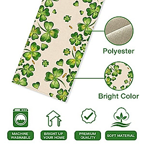 Seliem St. Patrick's Day Shamrock Clover Bushes Table Runner, Gold Coins Green Heart Kitchen Dining Table Decor, Irish Spring Burlap Home Decoration Indoor Outdoor Holiday Party Supply 13 x 72 Inches