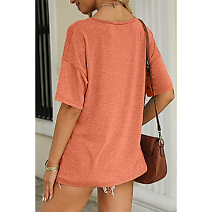 MIROL Women's Half Sleeve T Shirts Fashion V Neck Oversized Loose Tops Solid Casual Basic Blouses Orange