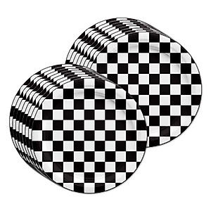 Checkered Flag Party Supplies - Black and White Checkered Party Supplies - Race Car Theme Party | Tableware Set Includes Plates Napkins and Cups | Kit for 16