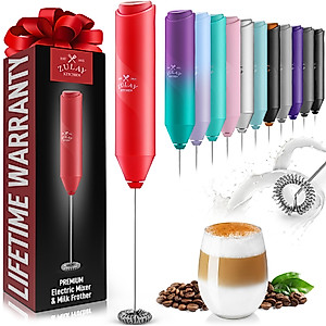 Zulay FrothMate Powerful Milk Frother for Coffee - Portable & Compact Handheld Foam Maker for Lattes, Cappuccinos, Matcha, Hot Chocolate - Milk Foamer Frother - No Stand Electric Whisk (Cherry Red)