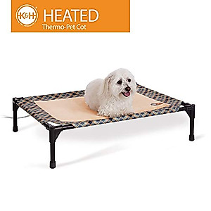 K&H Pet Products Thermo-Pet Cot Heated Elevated Dog Bed - Blue Plaid/Tan, Medium 25 X 32 X 7 Inches