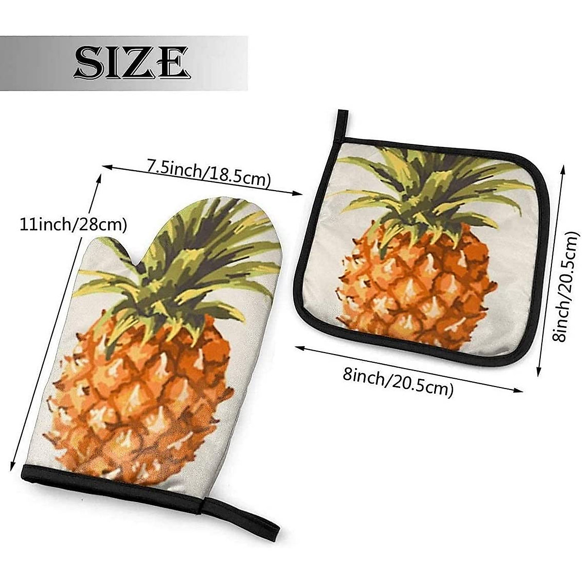 Vintage Pineapple Oven Mitt and Pot Holder Kitchen Set of 2: Heat Resistant Oven Mittens and Hot Pads Potholders for Kitchen