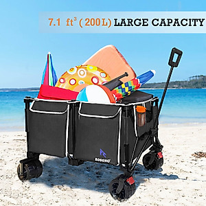 ROSONG Collapsible Heavy Duty 𝟱𝟬𝟬 𝗟𝗕𝗦 Capacity Wagon Cart with Big Wheels, Foldable Folding Cart Utility Lounge Beach Wagons Carts for Sand