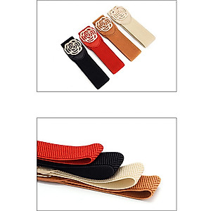 YOU&M Women's Elastic Metar Rose Double-Flower Stretch Corset Waist Belts for Elegant Dresses (Black)