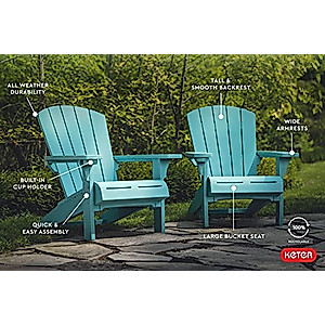 Keter Alpine Adirondack 2 Pack Resin Outdoor Furniture Patio Chairs with Cup Holder-Perfect for Beach, Pool, and Fire Pit Seating, Teal