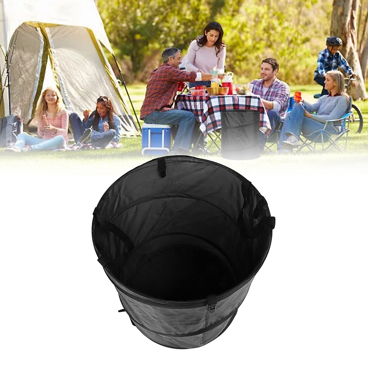 Trash Can, 24 Gallon Reusable Outdoor Portable Up Trash Can Camping Trash Can, Locking Design Foldable Waterproof Garbage Can for Parties Camping Recycling (Black)