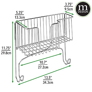 mDesign Metal Steel Ironing Board Holder Wall Mount with Large Storage Basket for Laundry Rooms - Holds Iron, Ironing Board, Spray Bottles, Starch, or Stain Sticks - Easy Installation - Chrome