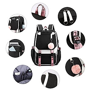 Kawaii Contrast Backpacks for Teen Girls Aesthetic Cute Backpack for Girls College with Usb Port, Cute Backpack with Charging Port (Black 30cm*21cm*44cm)