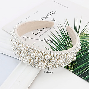 Jaciya Pearl Headbands for Women Beaded Wide Headband White Pearl Head Band Bridal Pearl Hair Accessories Women's Fashion Headbands