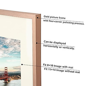Fixwal 11 x 14 Aluminum Picture Frame, Metal Rose Gold Frame Tempered Glass with Mat for Wall Display, Wedding Table Numbers (Rose Gold, 1-Pack)