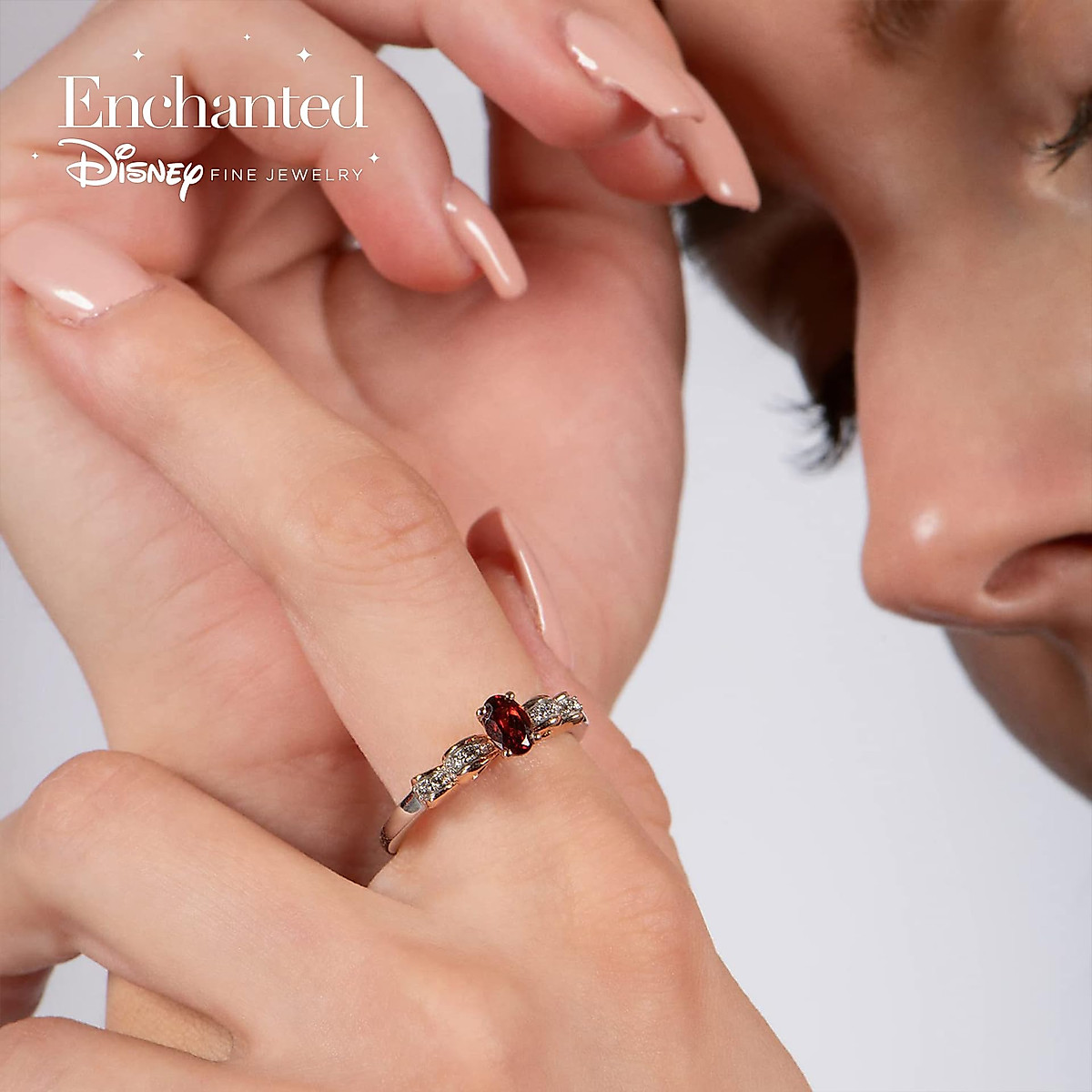 Jewelili Enchanted Disney Fine Jewelry Sterling Silver and 10K Rose Gold Diamond Accent Snowwhite Bow Ring, Size 8