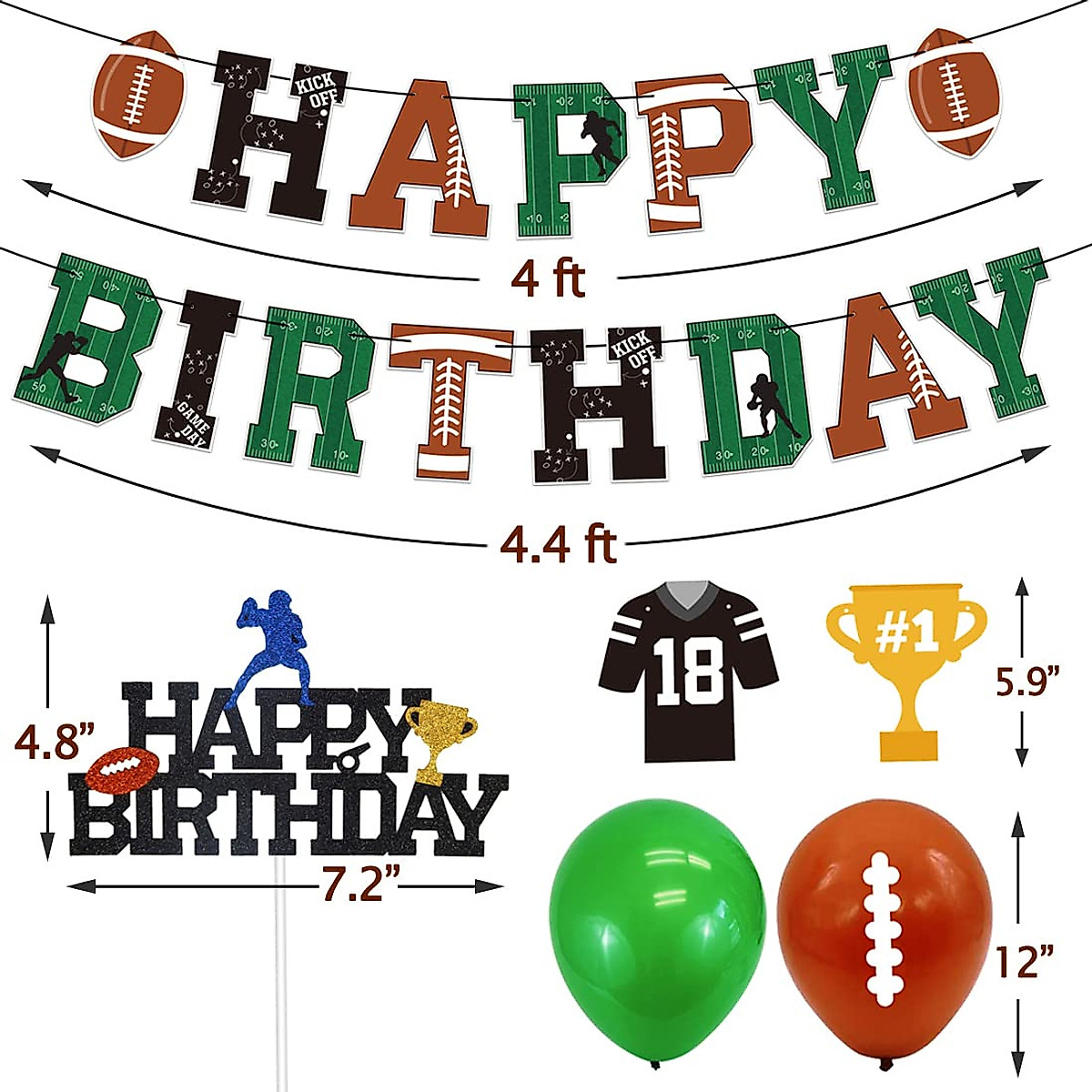 Football Birthday Party Decorations Pack for Football Touchdown Sports Theme Birthday Party Decoration - Includes Happy Birthday Banners, Cake Topper and Balloons