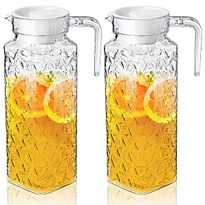 Peohud 2 Pack Acrylic Pitchers, 37oz Clear Plastic Pitcher with Removable Lid, Transparent Juice Jug Water Pitcher for Iced Tea, Sangria, Lemonade, Cold or Hot Beverages, BPA-Free and Shatter-Proof