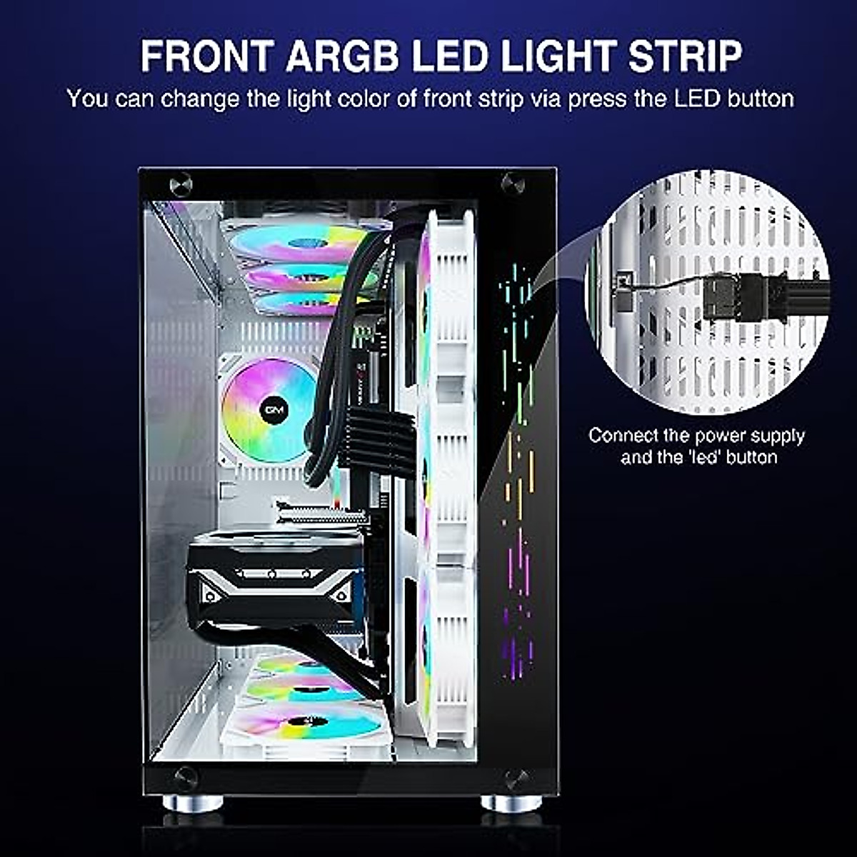GIM ATX Gaming PC Case, 270° Full View Tempered Glass, 360MM RAD Support, Mid Tower Computer Case with Front Panel RGB Strip, USB 3.0 I/O Port & 2 Magnet Dust Filter, Fans are Not Included (White)