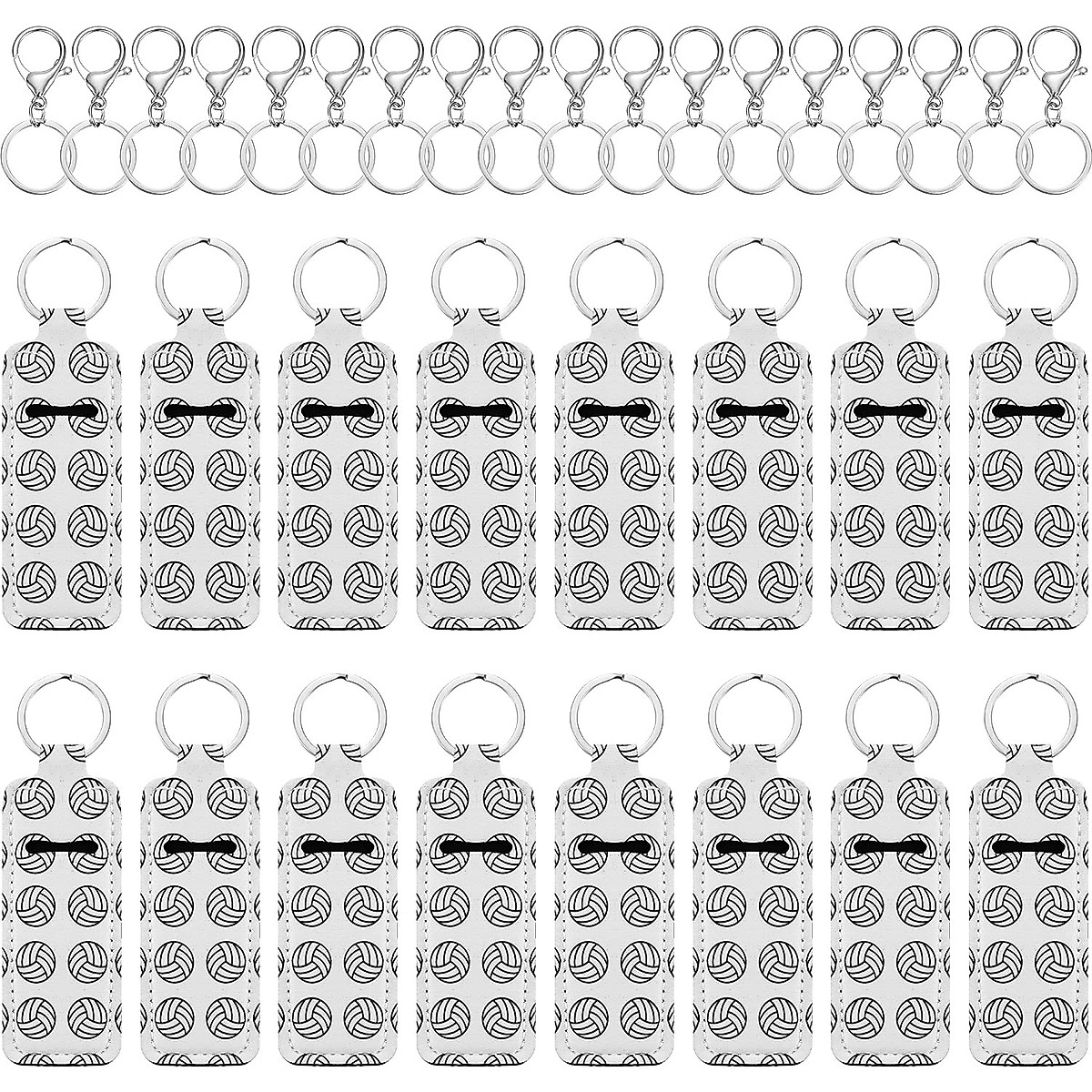 16 Pieces Volleyball Lipstick Holder Keychains Volleyball Lipstick Balm Holder Keychain Clip-on Lipstick Sleeve Pouch with 16 Pieces Metal Clip Cords for Lipstick Tracker