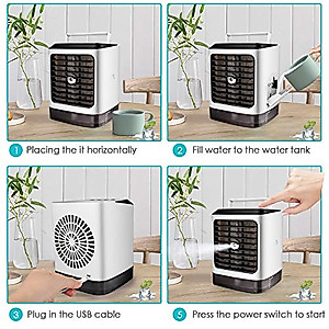 Personal Air Cooler, Upgraded 4 in 1 Portable Evaporative Conditioner with 7 LED Light/Purifier/Humidifier/ 3 Modes Desktop Fan, Mini USB Simply Modern Quiet Air Conditioner Fan for Office, Home Use