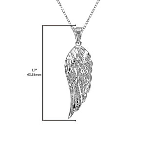 Religious Jewelry .925 Sterling Silver Textured Angel Wing Pendant (Medium) 1.7"