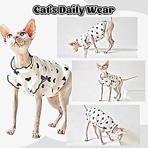 DENTRUN Heart Pattern Sphynx Hairless Cats Shirt, Kitten T-Shirts with Perlin Sleeves, Breathable Cat Wear Cute Sweater Adorable Hairless Cat's Clothes Vest Pajamas Jumpsuit